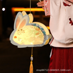 玉兔小灯笼走马灯DIY手提灯笼 发光制作手工灯笼兔子花灯中秋灯笼-阿里巴巴