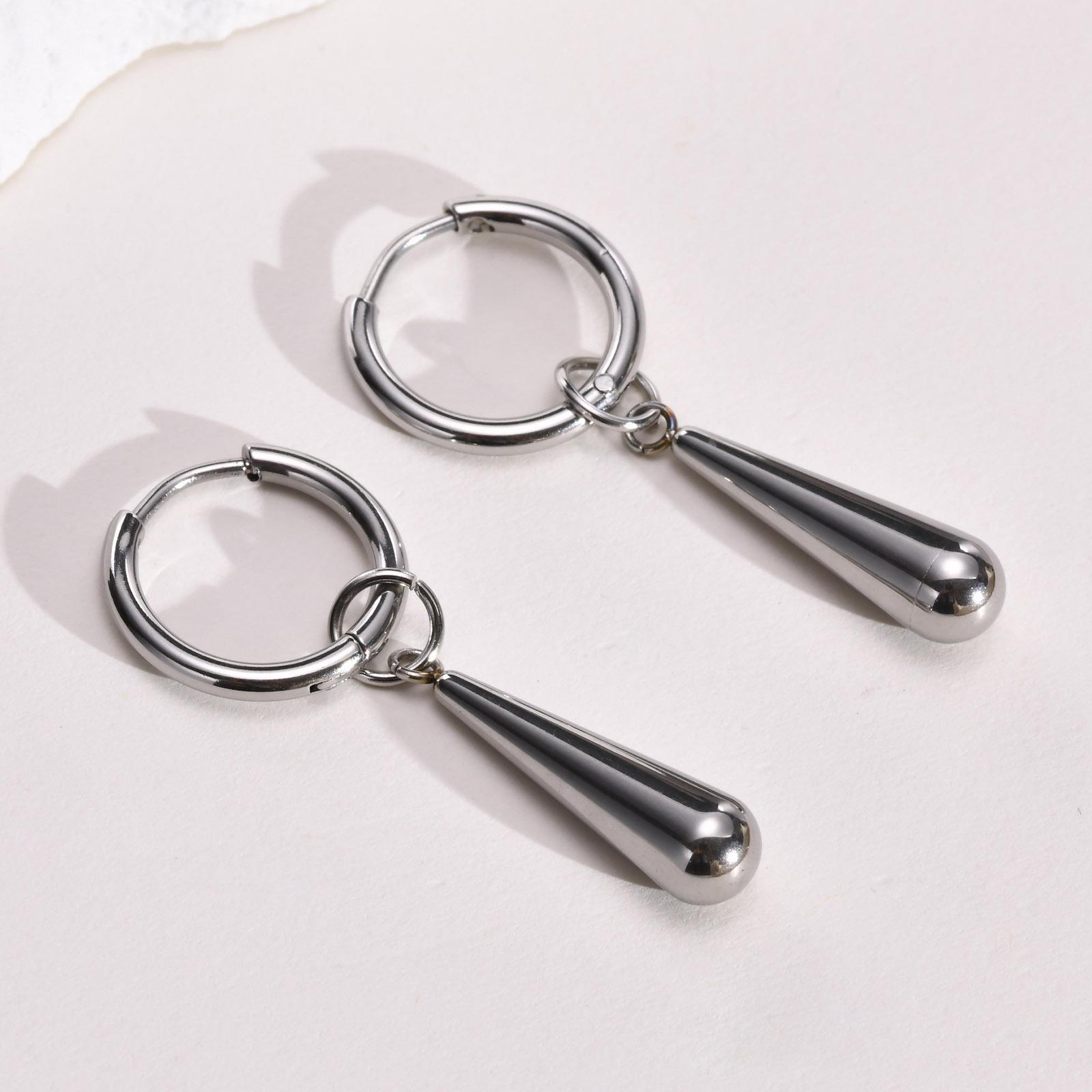 Fashion Gold Titanium Steel Long Water Drop Earrings :Asujewelry.com