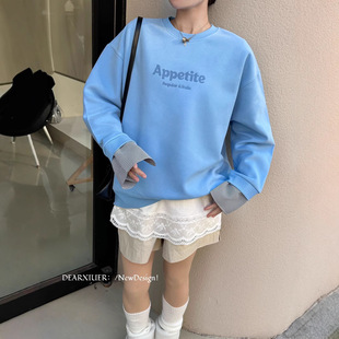 2025春款女卫衣 外套 复合面料 欧美风薄款字母装饰 DEAR XIUER-阿里巴巴