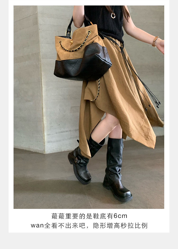 2025新款夏季废土风皮带扣堆堆靴女宽筒显瘦裤管靴方头厚底骑士靴-阿里巴巴