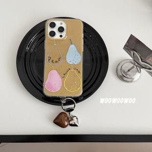 WOOWOOWOO小众ins秋季新款棕色彩色雪梨手机壳爱心挂件适用iphone-阿里巴巴