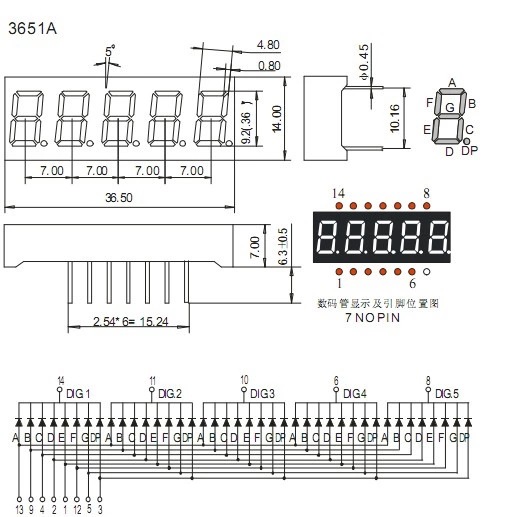 0.36英寸5位红光数码管KYX-3561AS/KYX-3561BS 3651AS-1 3651BS-1-阿里巴巴
