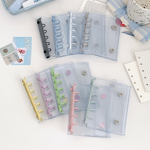 A8 M5活页手账本外壳5孔透明pvc笔记本活页壳三折带插袋收纳本子-阿里巴巴