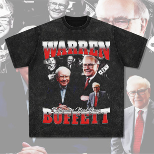 跨境Warren Buffett印花短袖T恤Vintage长袖潮宽松百搭小领口重磅-阿里巴巴