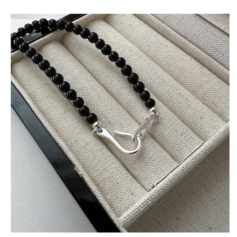 S925纯银fever同款黑玛瑙项链日韩版ins博主同款可叠戴串珠锁骨链-阿里巴巴
