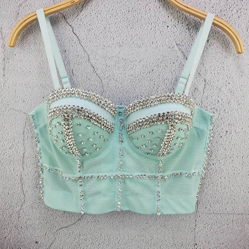 Mint black white rivet jazz dance bra tops for women Sexy short design ...