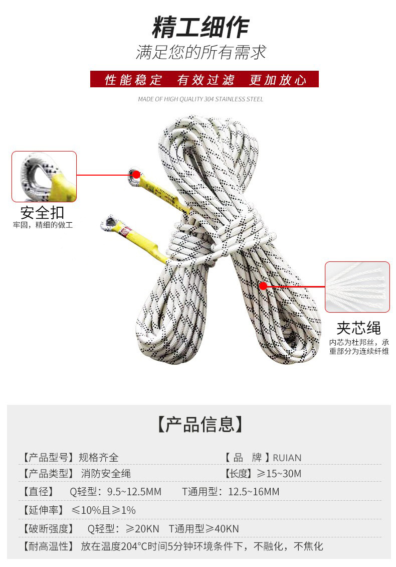 FZL-S-Q10 Fire Rope DuPont Silk National Standard Fire Retardant Rapid ...