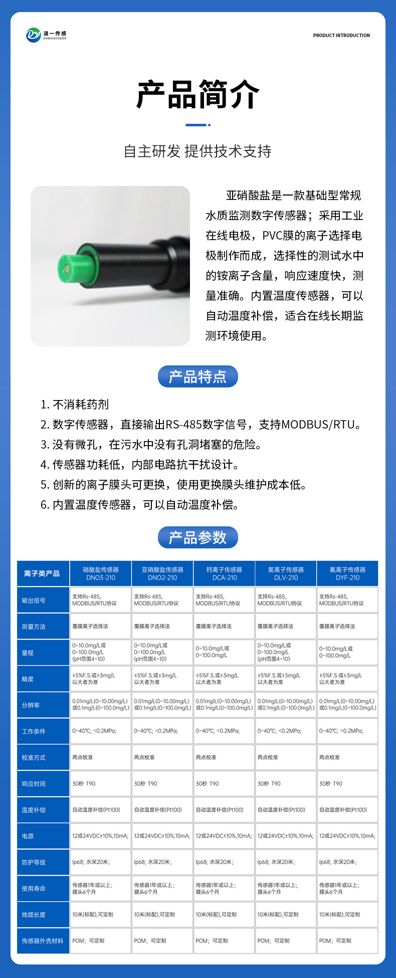 道一亚硝酸盐离子水质传感器DNO2-210水质检测分析仪智能监测设备-阿里巴巴