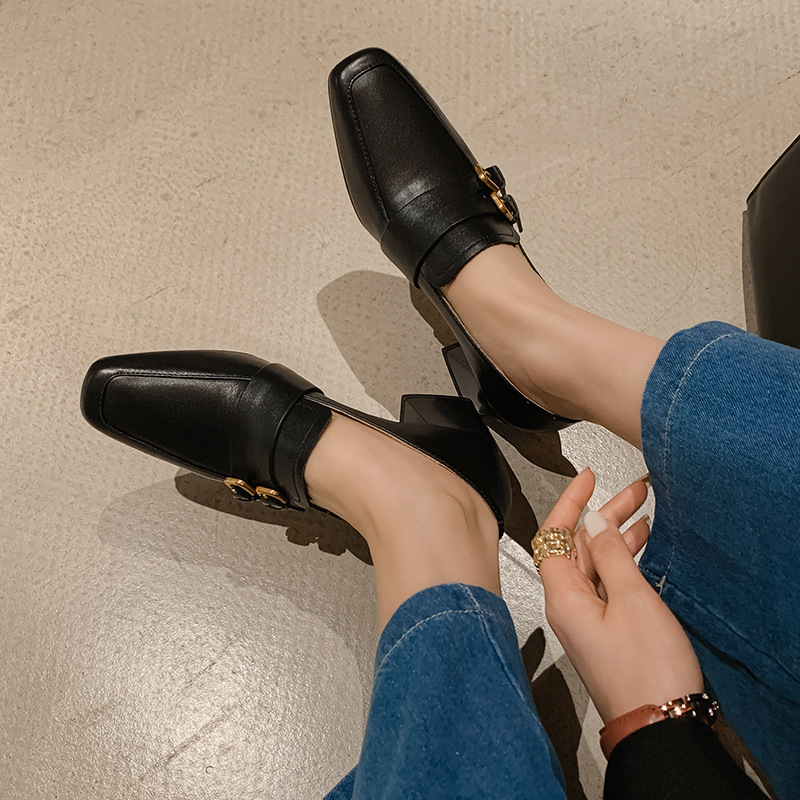 CHIKO Sariyah Square Toe Block Heels Loafers Shoes