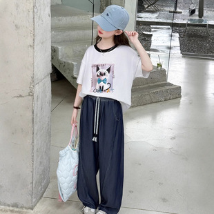 女童夏季套装2025新款儿童洋气休闲短袖夏装中大童薄款长裤两件套-阿里巴巴