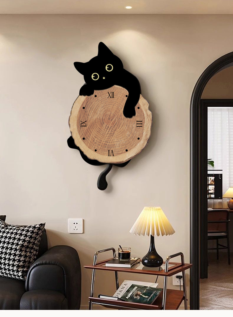 现代简约猫咪钟表挂钟客厅2025新款创意时钟挂墙高级感艺术挂表-阿里巴巴