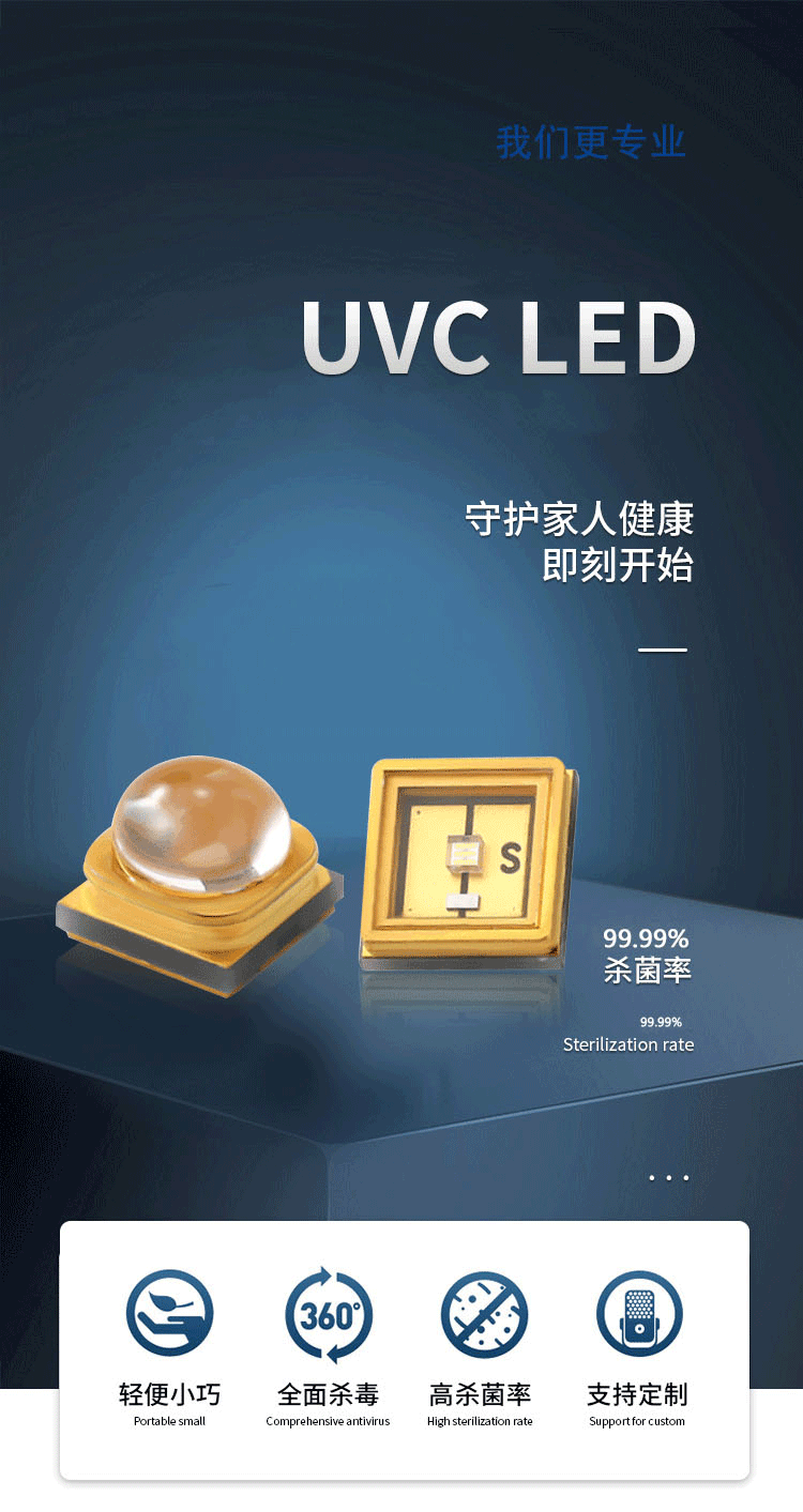 3535紫外线uvcLED灯珠深表面消毒水杀菌254nmled消毒UVC深紫外-阿里巴巴