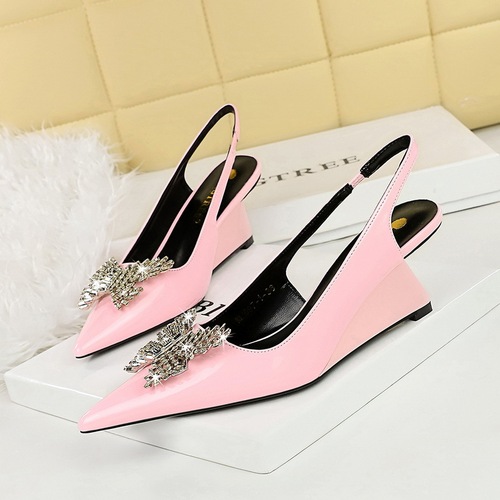 1097-K53 High Heel Slope Heel Lacquer Leather Shallow Mouth Pointed ...