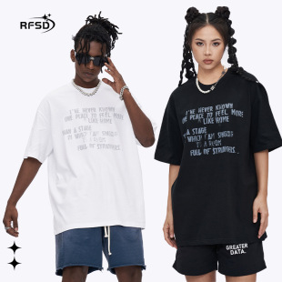 RFSD男装|2024夏季新款美式英文印花短袖潮牌宽松落肩时尚T恤男-阿里巴巴