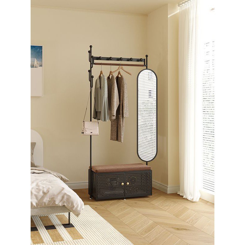 OoR Cream Entry Dressing Mirror Shoe Changing Stool Hanger Integrated ...