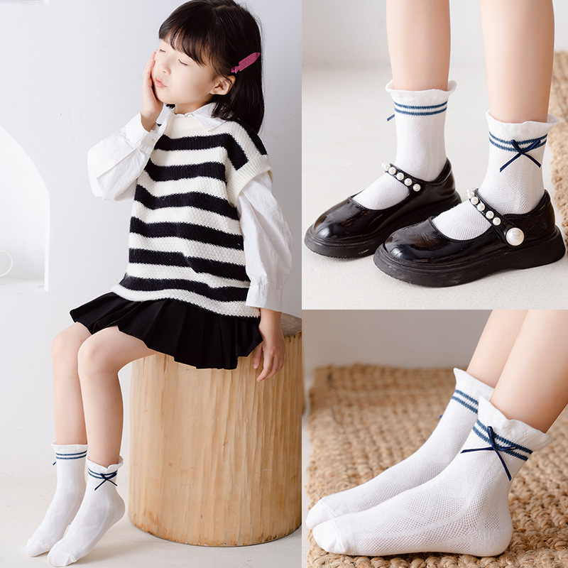 Girls Socks Spring and Autumn New Cute Lacy Socks Girls Bow White Mid ...