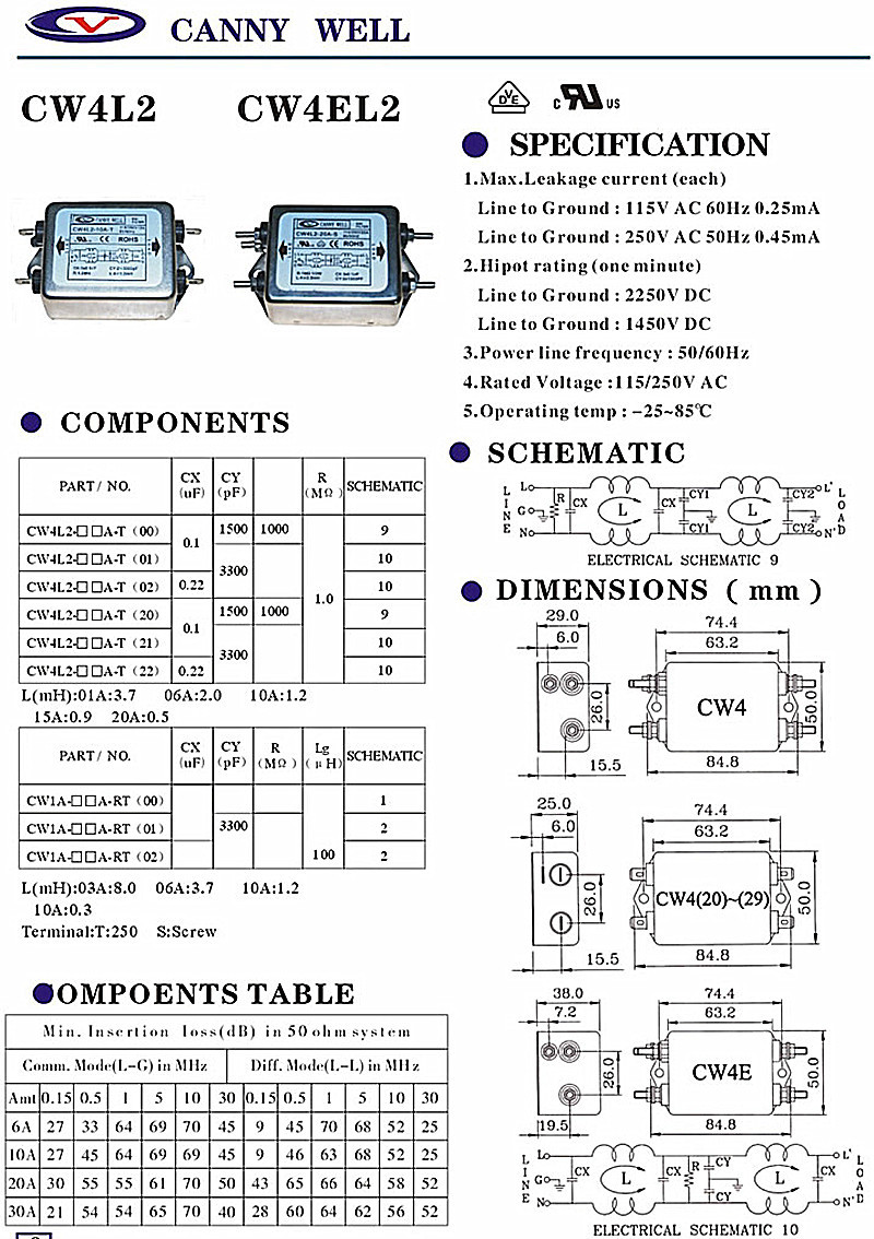 肯尼威原厂 CW4L2-6A-T CW4L2-20A-S 抗干扰 电源滤波器6A10A 20A-阿里巴巴
