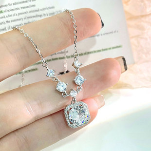 天银通体S925纯银清新甜美方形项链重工精致气质锁骨链轻奢高级感-阿里巴巴