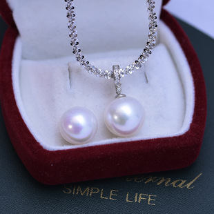 淡水13-14mm白色正圆强光细微瑕大珍珠吊坠S925银色万能扣星光链-阿里巴巴