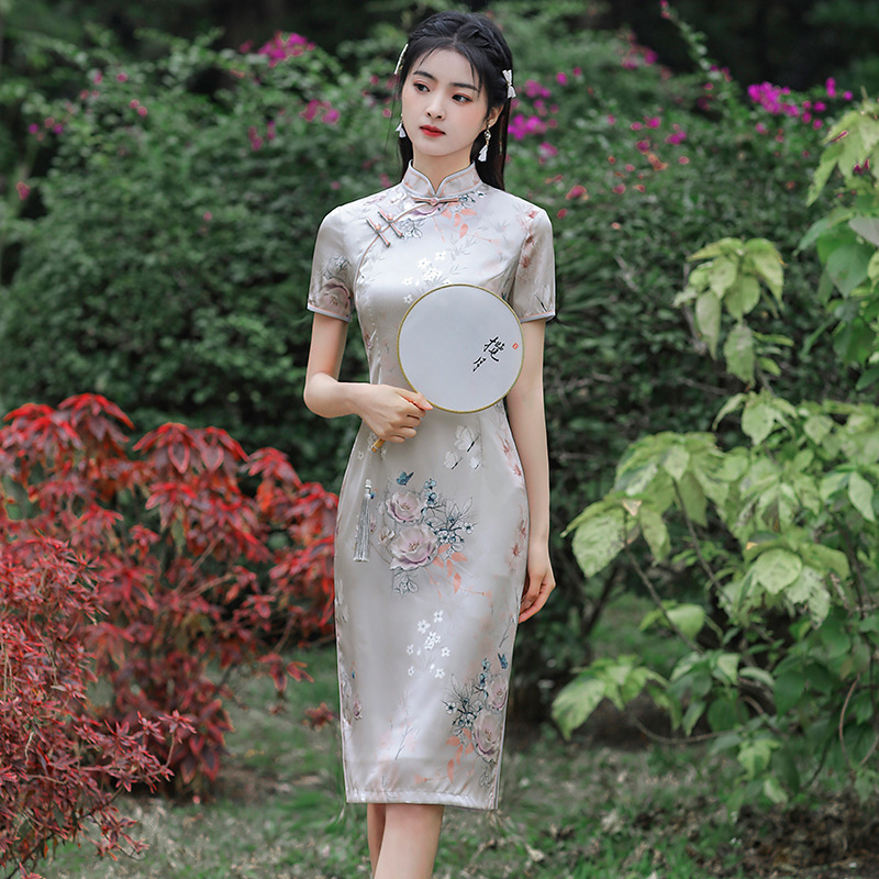 Pink robe Chinese Dresses retro cheongsam temperament elegant cultivate ...
