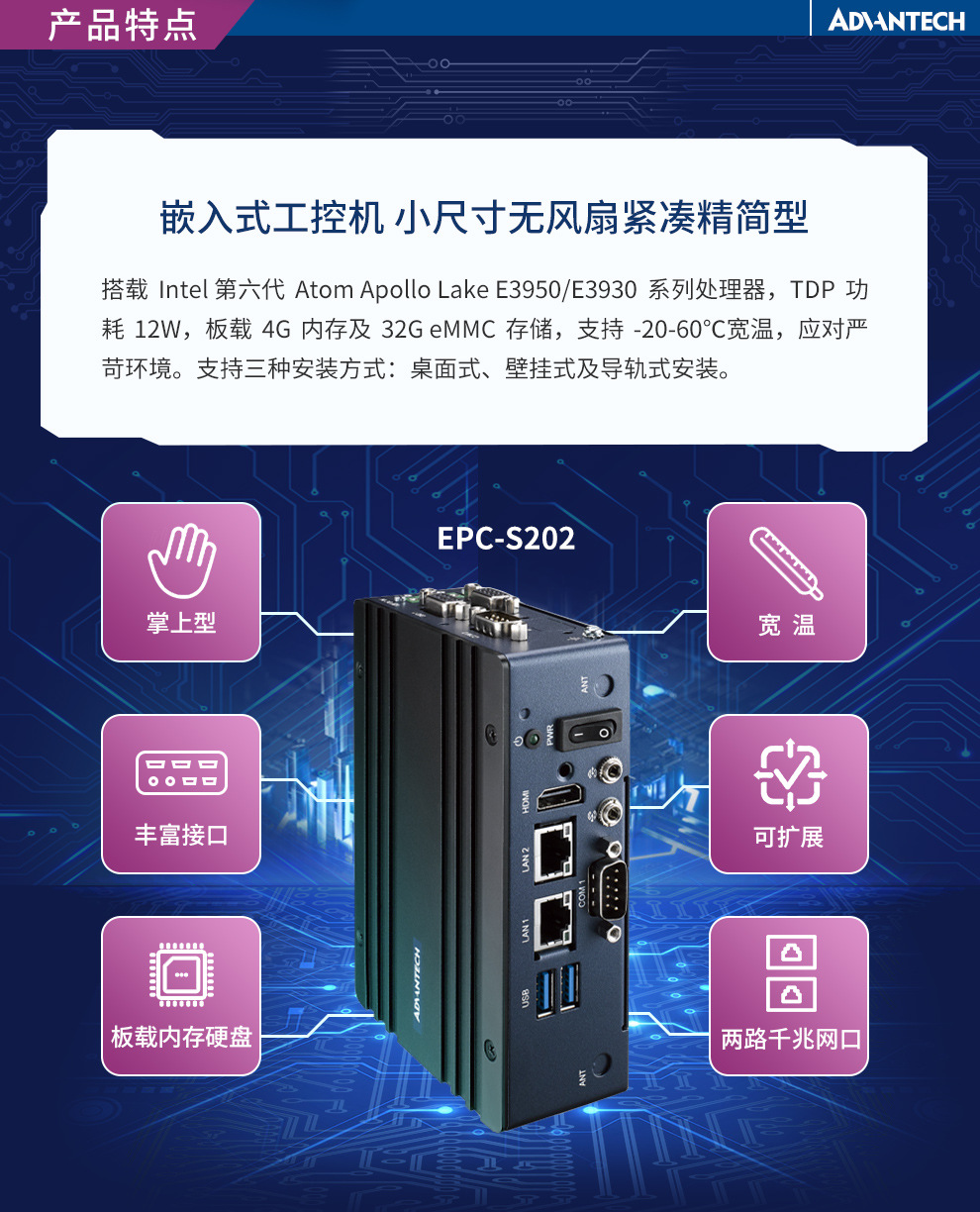 研华工控机EPC-S202超小超薄无风扇嵌入式工控机 4G+128G导轨/壁-阿里巴巴