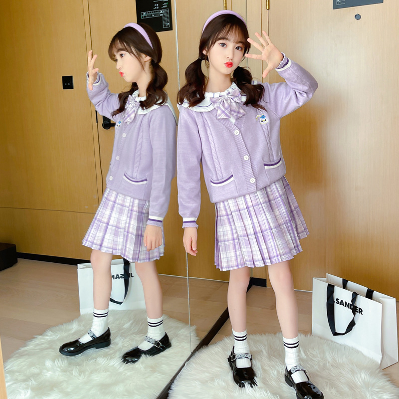 女大童jk制服裙套装儿童秋冬季款星黛露毛衣开衫三件套学院风日系-阿里巴巴