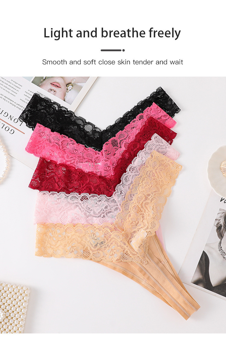Lot 5 String Femme Sexy Dentelle Tanga String sans Couture Culottes ...
