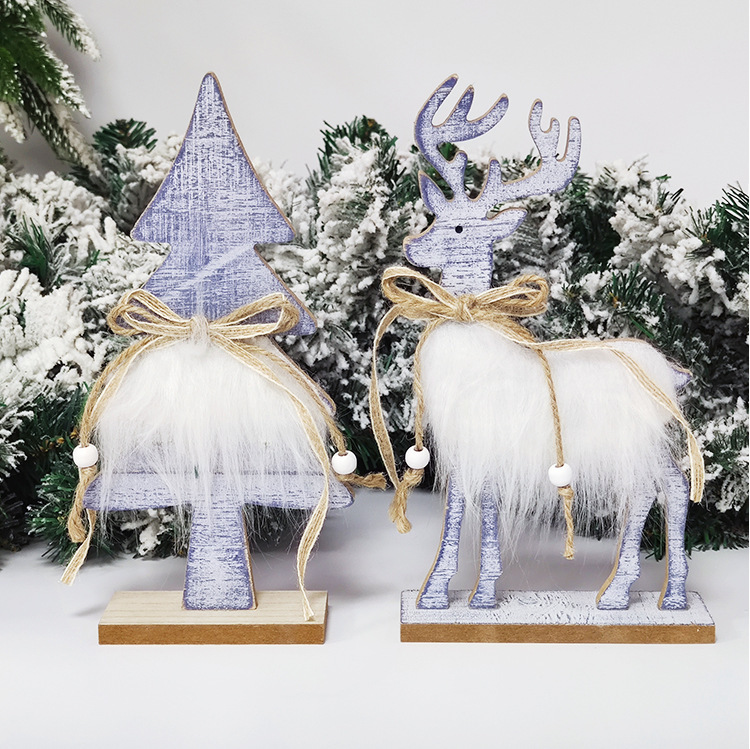新款圣诞装饰品圣诞木质毛绒麋鹿摆件圣诞树摆件桌面橱窗装饰道具-阿里巴巴