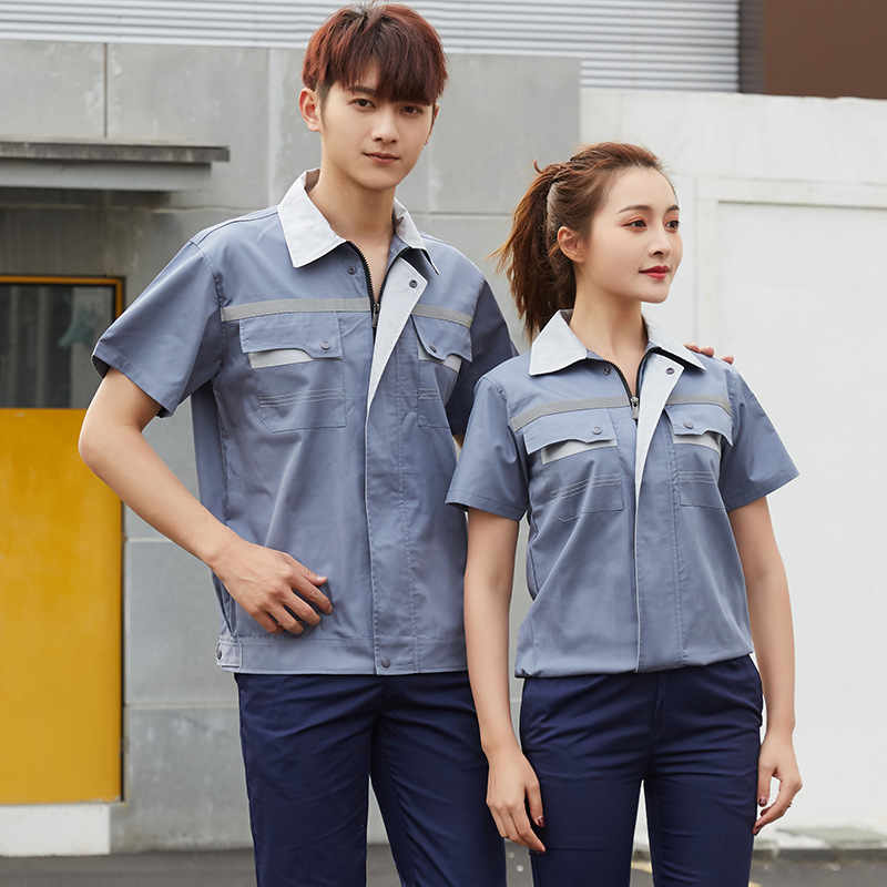 Summer short-sleeved work clothes suit men's and women's thin wear ...