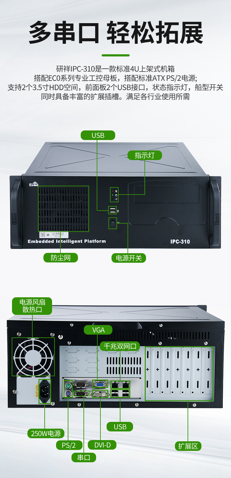 研祥工控机IPC310准系统工控主机上架式4U工业一体机电脑主板机箱-阿里巴巴