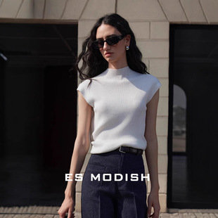 ES MODISH夏季新品高品质小众立领修身短袖天丝上衣T恤纯色针织衫-阿里巴巴