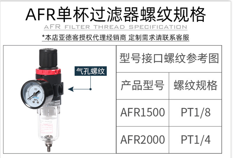 亚德客AFR2000气源处理器AFR1500调压过滤器空压机气体油水分离器-阿里巴巴