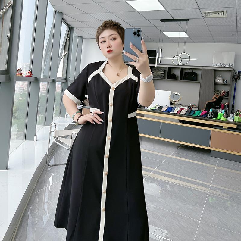 新款大码女装温柔风长裙港味复古chic裙子200斤胖MM小香夏连衣裙-阿里巴巴