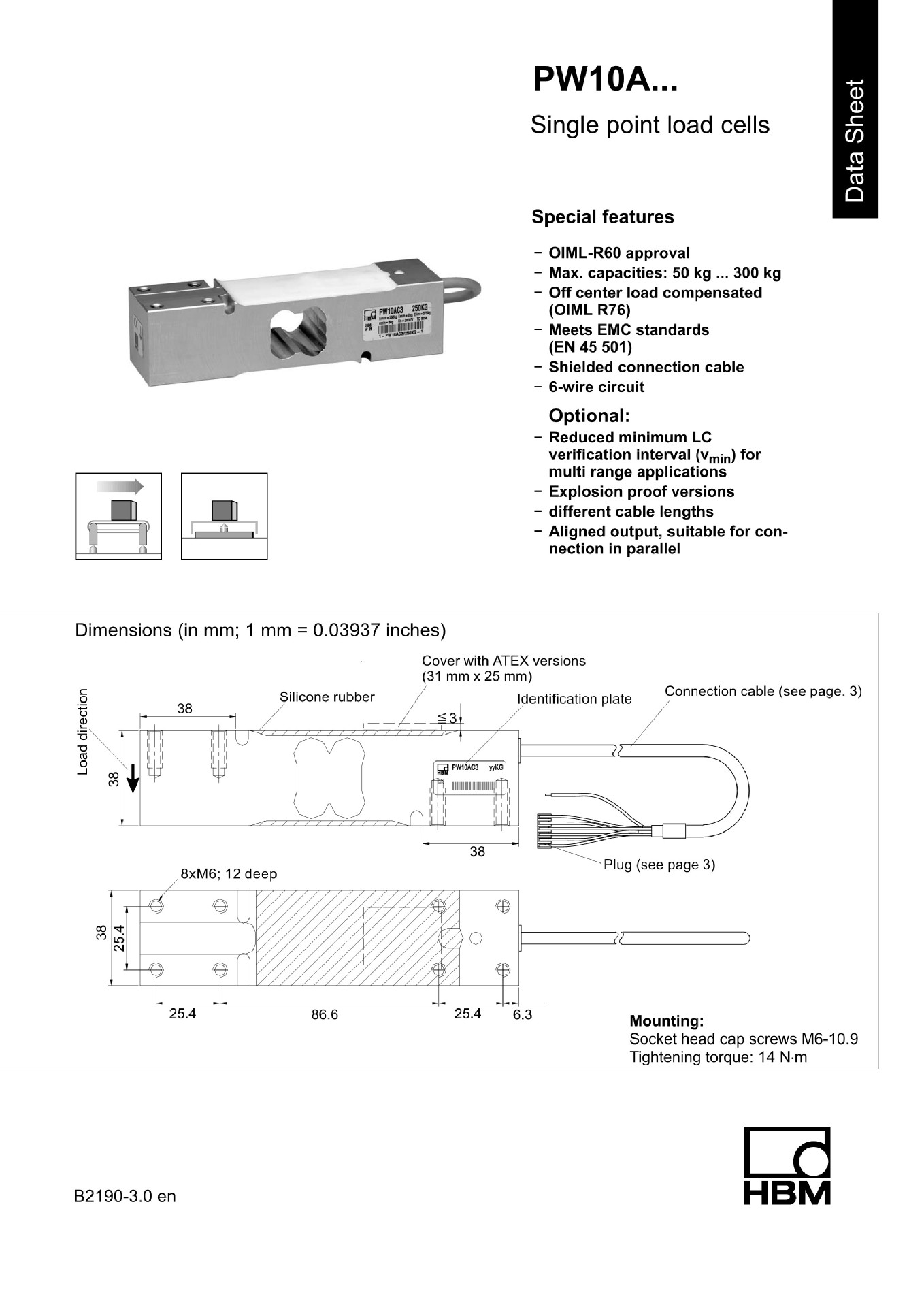 HBM称重传感器PW10AC3MR/50KG/100KG/150KG/200KG/250KG/300KG-阿里巴巴