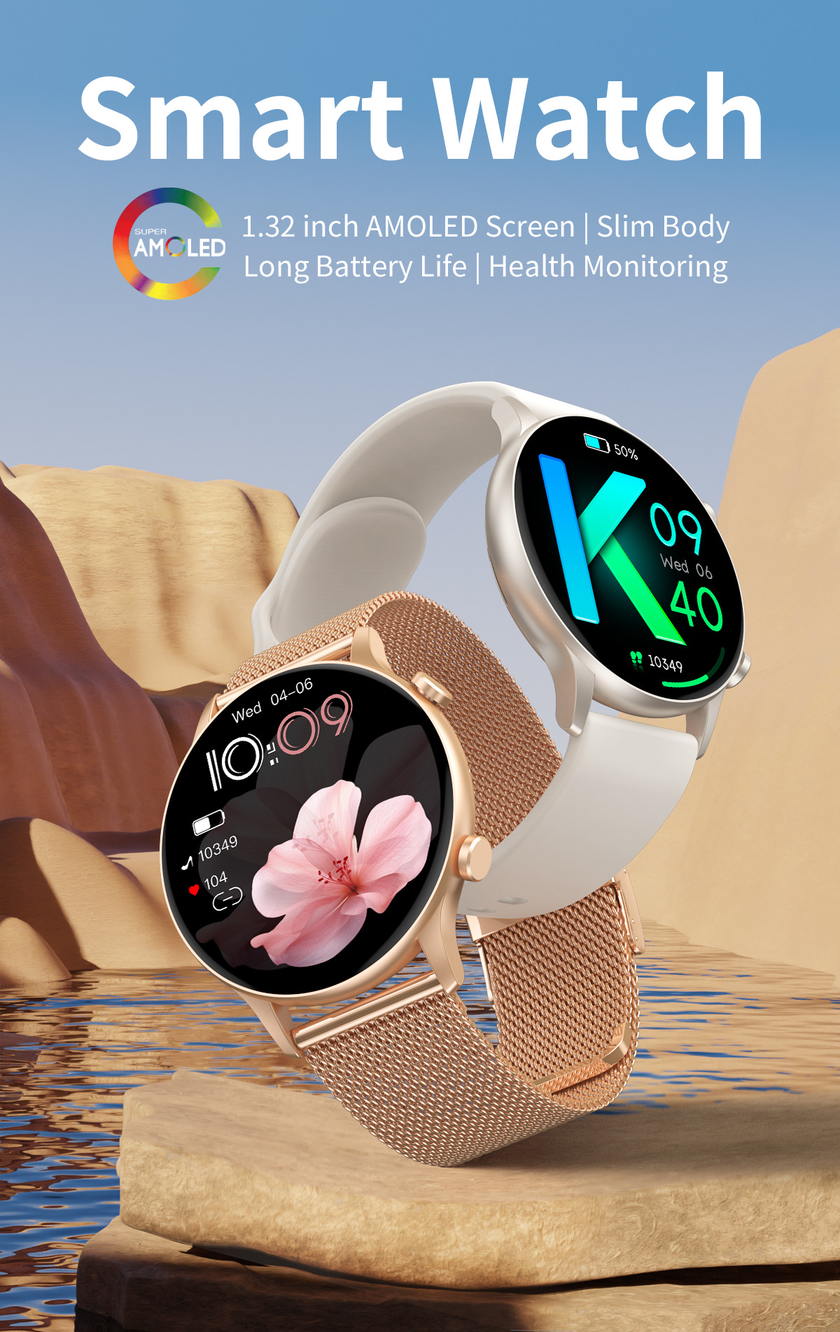 1.39寸AMOLED CY19智能手表心率血压血氧蓝牙通话女性超薄手环NFC-阿里巴巴