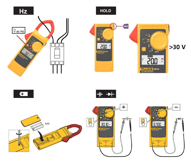 新款钳形表福禄克FLUKE 301A钳型表301B钳形万用表301C轻薄301A+-阿里巴巴
