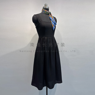 100亚麻！冰爽透气/露背无袖气质性感高腰显瘦纯黑色连衣裙C55007-阿里巴巴