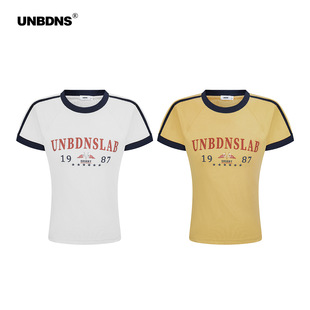 UNBDNS美式复古字母印花短袖T恤女2025夏季新款辣妹紧身显瘦上衣-阿里巴巴