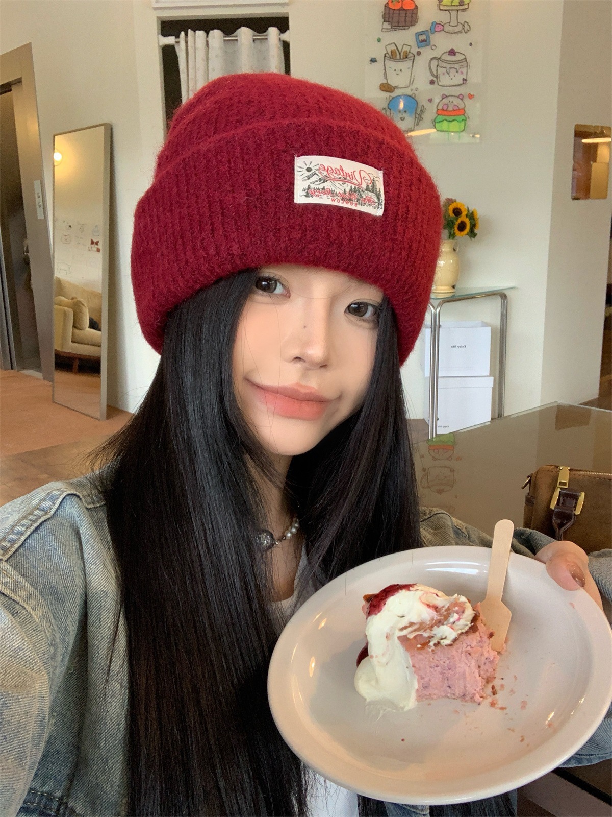 美式复古贴布羊毛混纺针织帽子女秋冬时尚休闲毛线帽保暖护耳冷帽-阿里巴巴