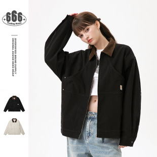 ADAM FREAK美式复古水洗翻领底特律夹克男女宽松潮牌工装外套Y112-阿里巴巴