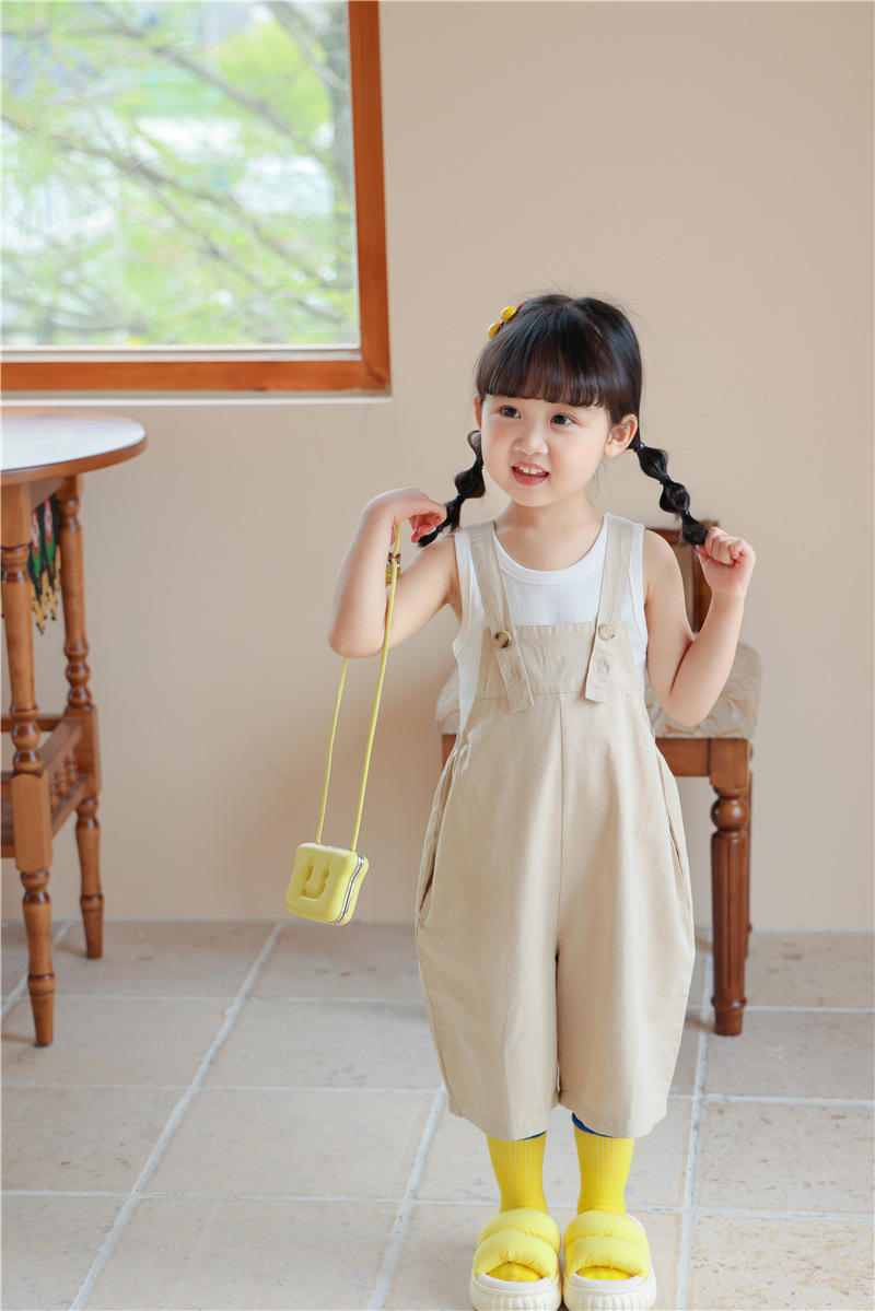 夏季韩版儿童背带裤薄款中小童女童套装中裤无袖两件套裤套装潮-阿里巴巴