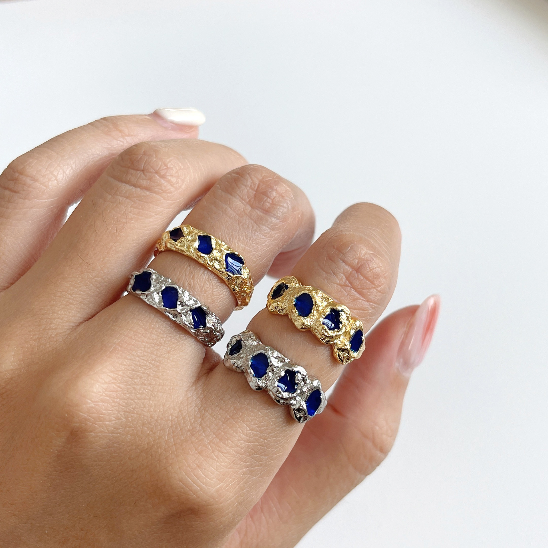 韩版S925银几何不规则戒指女复古时尚气质嘻哈开口指环锆石食指戒-阿里巴巴