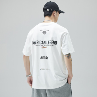 潮牌美式白色230g短袖T恤男宽松大码纯棉上衣夏季潮流ins半袖体恤-阿里巴巴