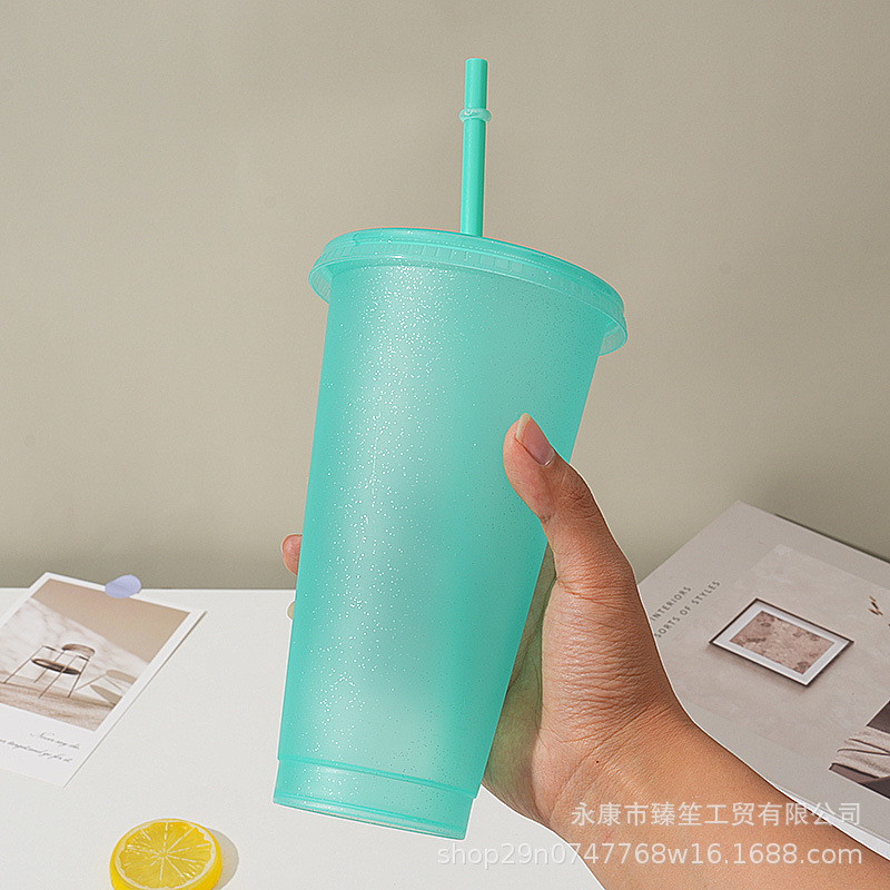 亚马逊爆款闪粉PP吸管杯大容量水杯710ml/24oz单层塑料杯可印logo-阿里巴巴