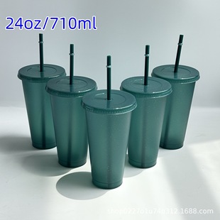 工厂直出爆款闪粉系墨绿pp材质大容量710ml塑料吸管杯批发定logo-阿里巴巴