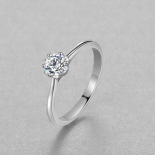 s925纯银戒指镀 pt950六爪雪花单钻花朵50分莫桑石仿真钻戒指环女-阿里巴巴