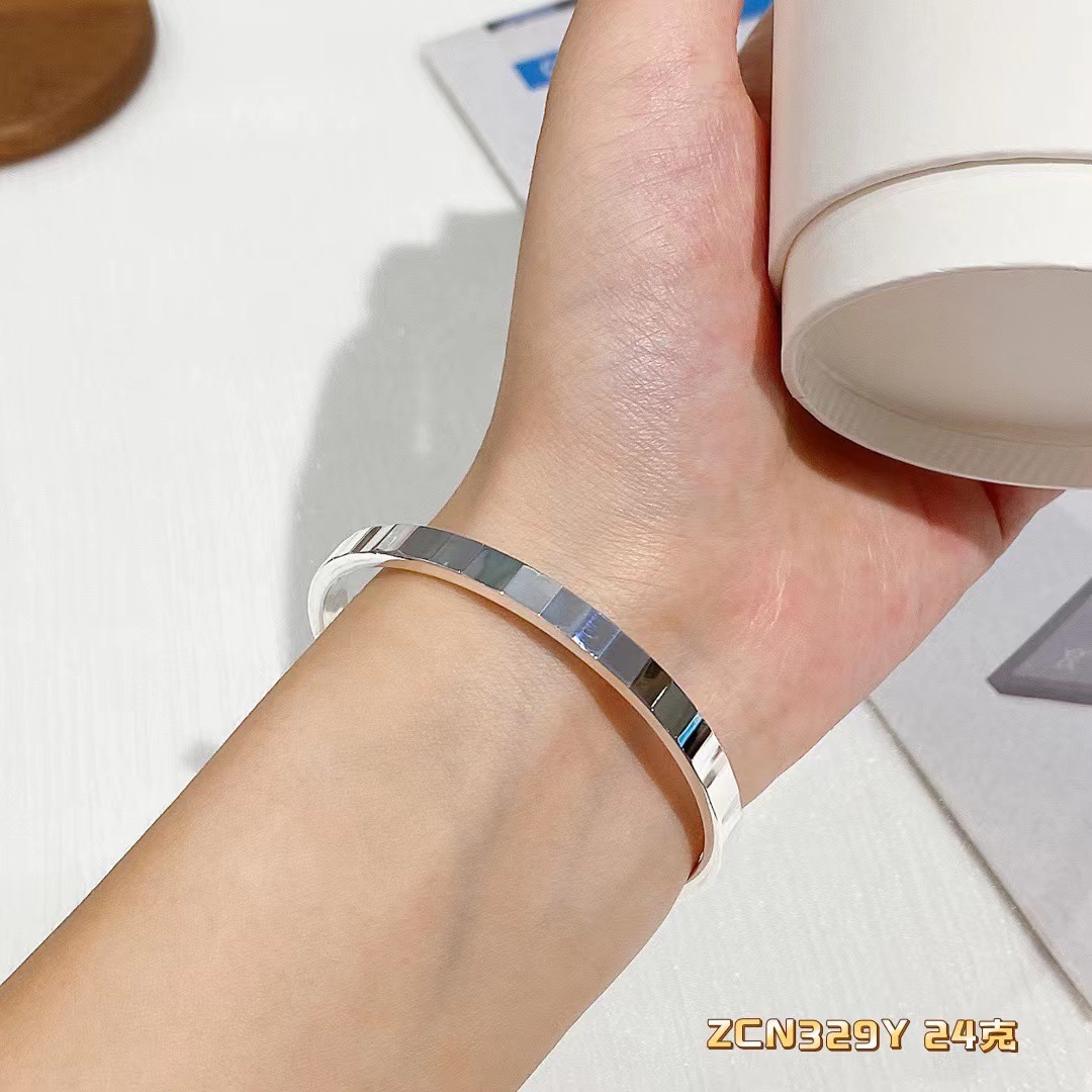 福氏手镯女纯银S999足银水立方高级感轻奢简约方格亮面开口银手镯-阿里巴巴