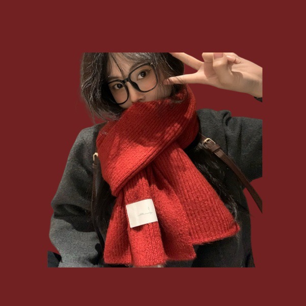 韩系红色围巾女冬季2025新款百搭氛围高级感新年礼物针织毛线围脖-阿里巴巴