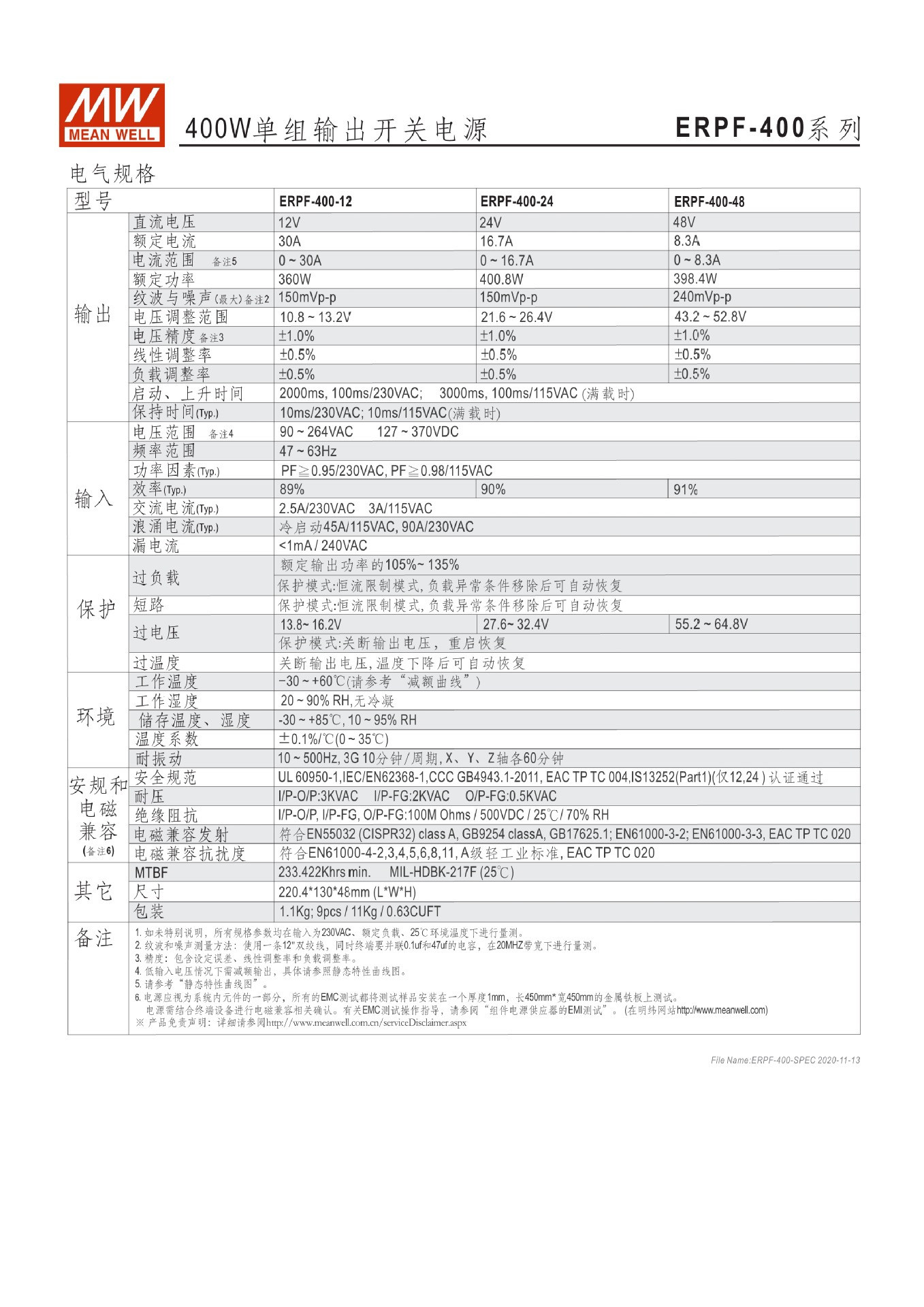 台湾明纬 ERPF-400-24 400W防雨防潮型开关电源24V 16.7A-阿里巴巴