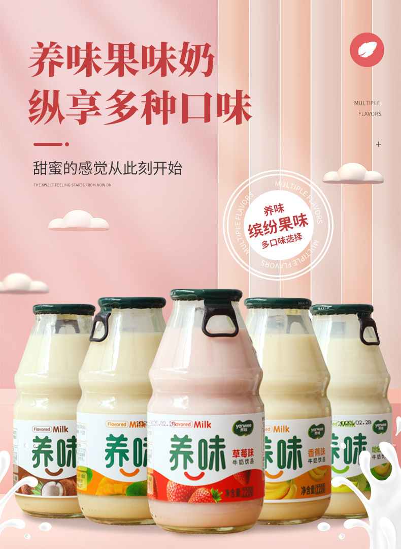 养味牛奶饮品乳酸菌芒果草莓香蕉果味220g*6瓶整箱学生早餐奶饮料-阿里巴巴